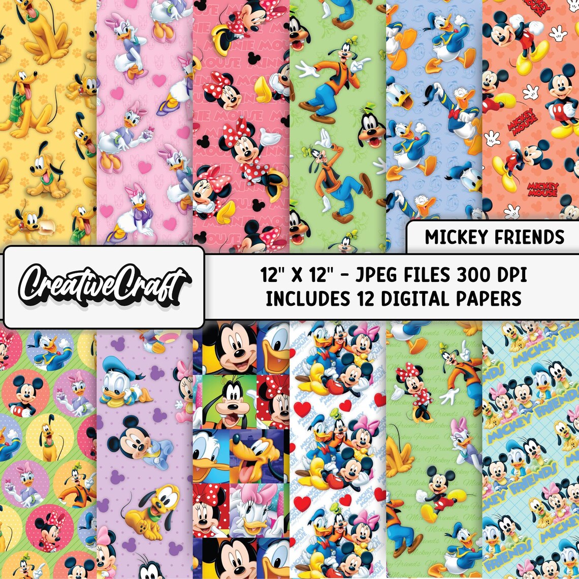 12 Mickey the Mouse Digital Papers 300 DPI Maximum Quality, Mickey ...