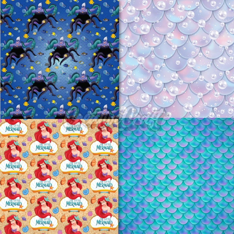 12 Little Mermaid Digital Papers 300 DPI Maximum Quality, Princess ...