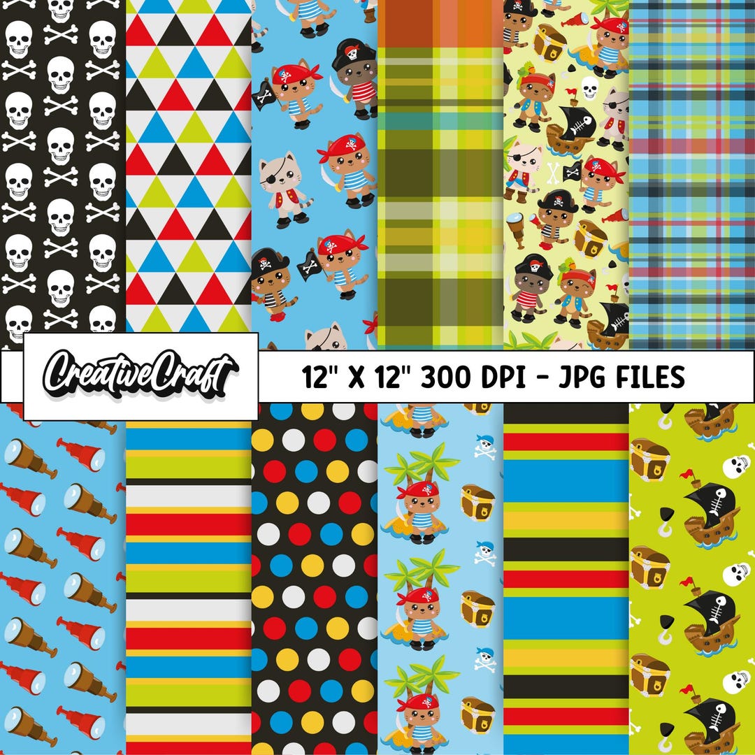 12 Pirates Cats Digital Papers 300 DPI Maximum Quality, Pirates Cats ...