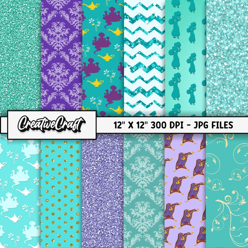 12 Princess Jasmine Digital Papers 300 DPI Maximum Quality, Aladdin ...