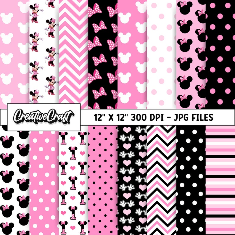 16 Minnie the Mouse Digital Papers 300 DPI Maximum Quality, Minnie ...