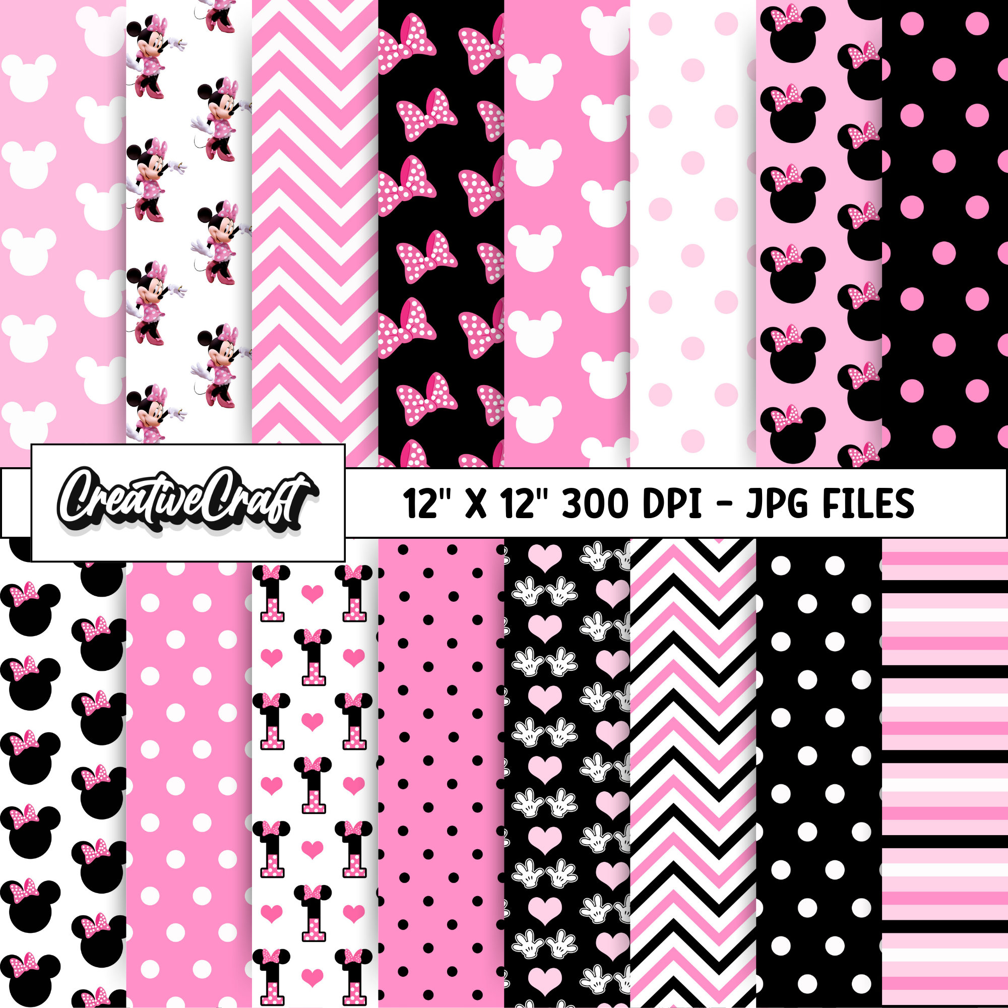 16 Minnie the Mouse Digital Papers 300 DPI Maximum Quality, Minnie ...