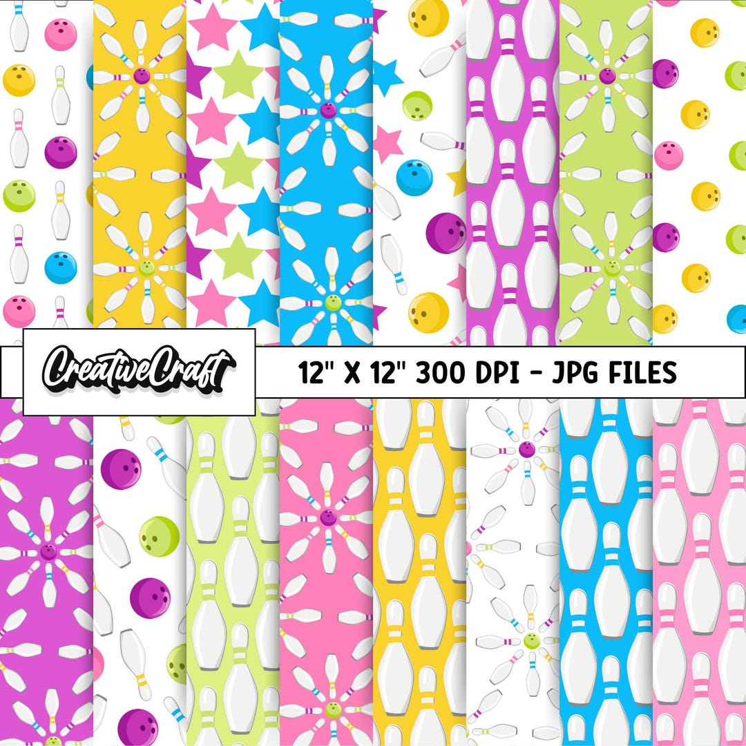16 Bowling Night Digital Papers 300 DPI Maximum Quality, Bowling ...