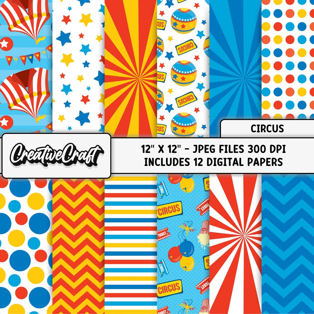 12 Circus Digital Papers 300 DPI Maximum Quality, Circus Scrapbook ...