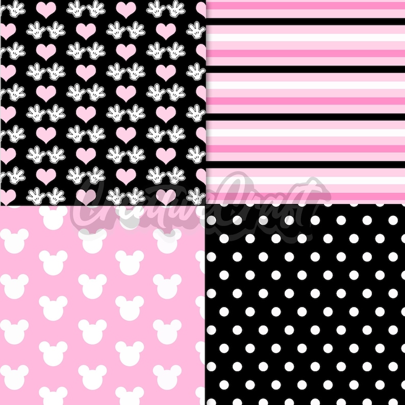 16 Minnie the Mouse Digital Papers 300 DPI Maximum Quality, Minnie ...
