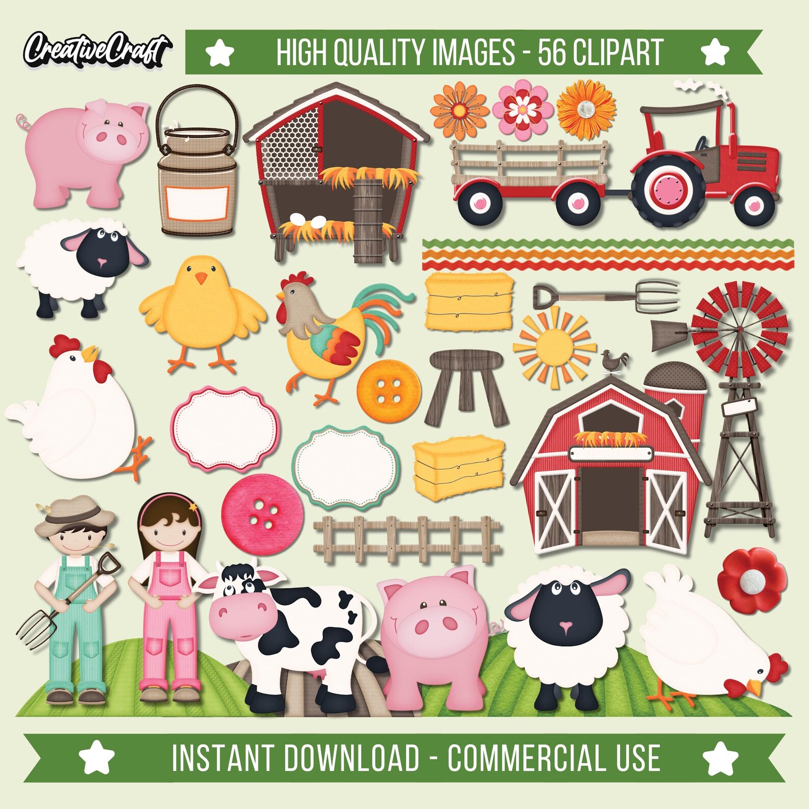 Kit Animals Farm Digital Paper and Clipart 300 DPI Maximum Quality ...