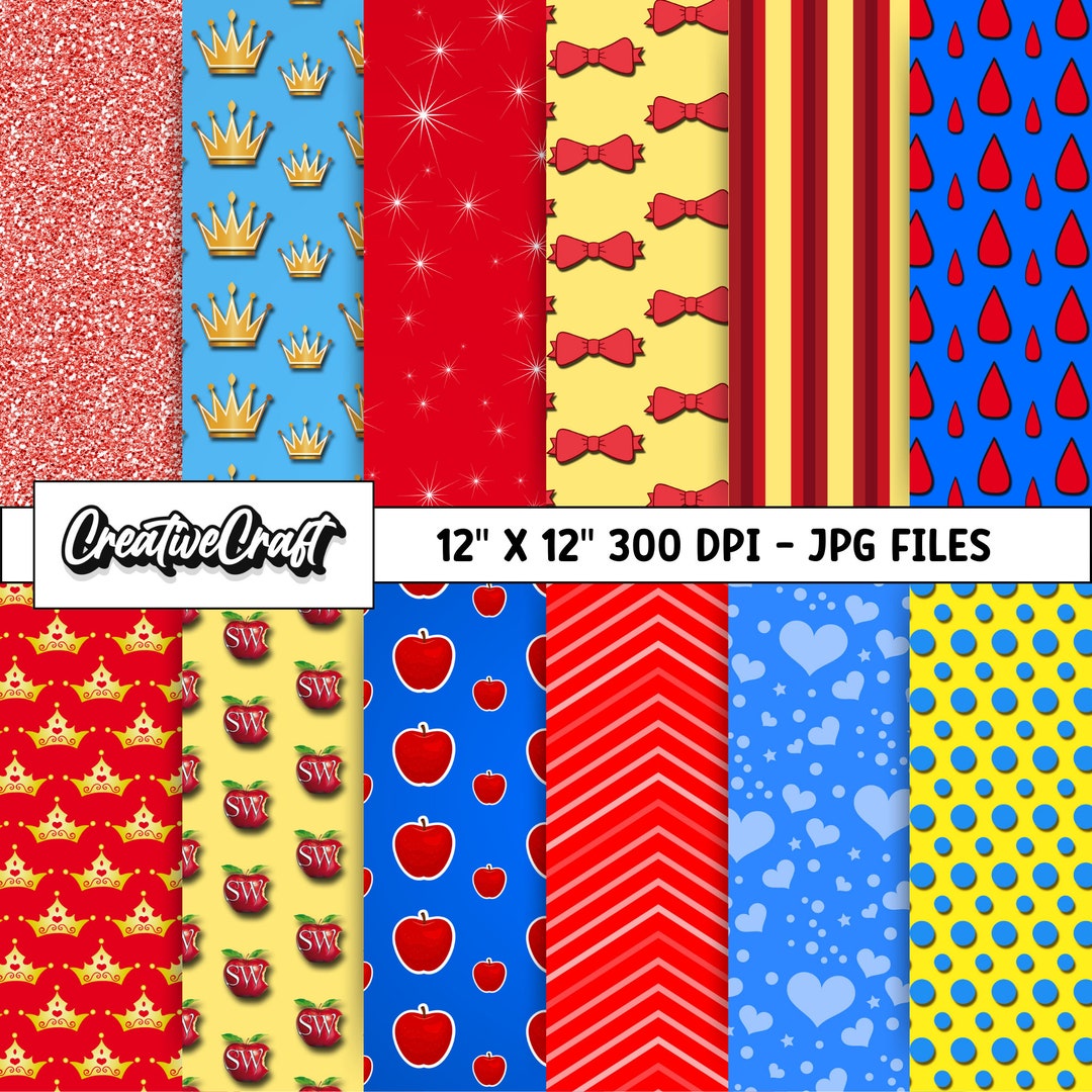 12 Princess Snow White Digital Papers 300 DPI Highest Quality, Snow ...