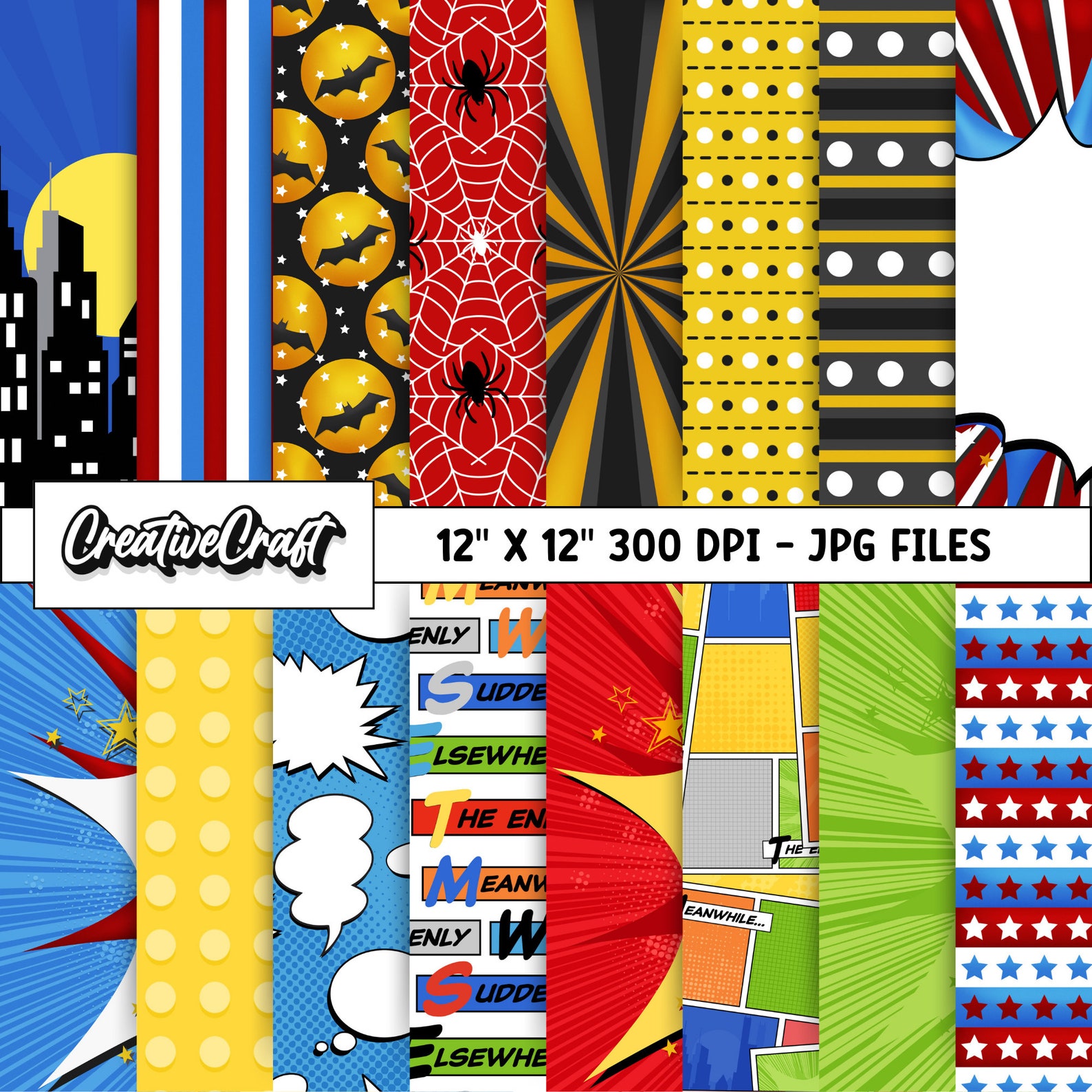 16 Superhero Comics Digital Papers 300 DPI Maximum Quality, Superhero ...