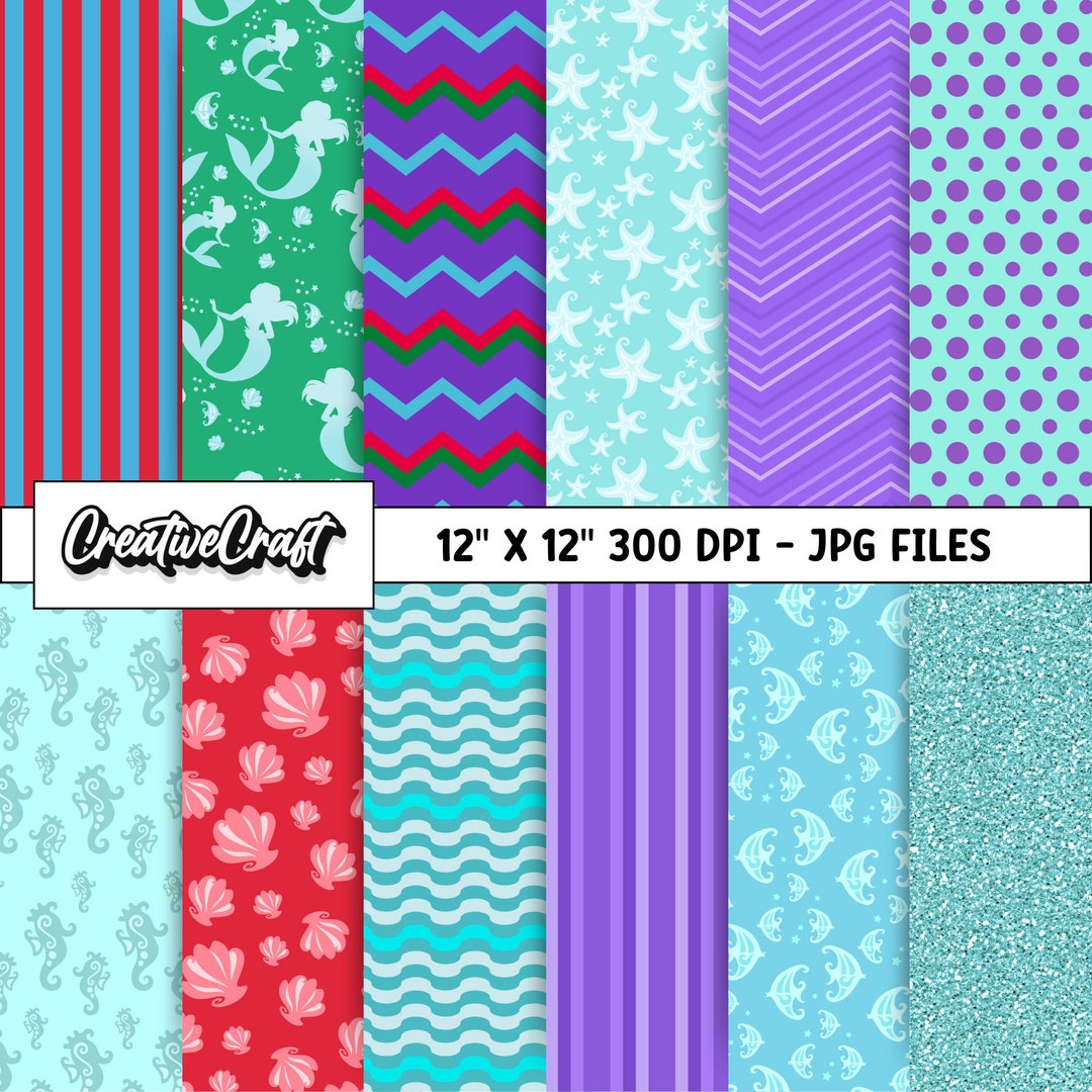 12 Little Mermaid Digital Papers 300 DPI Maximum Quality, Princess ...