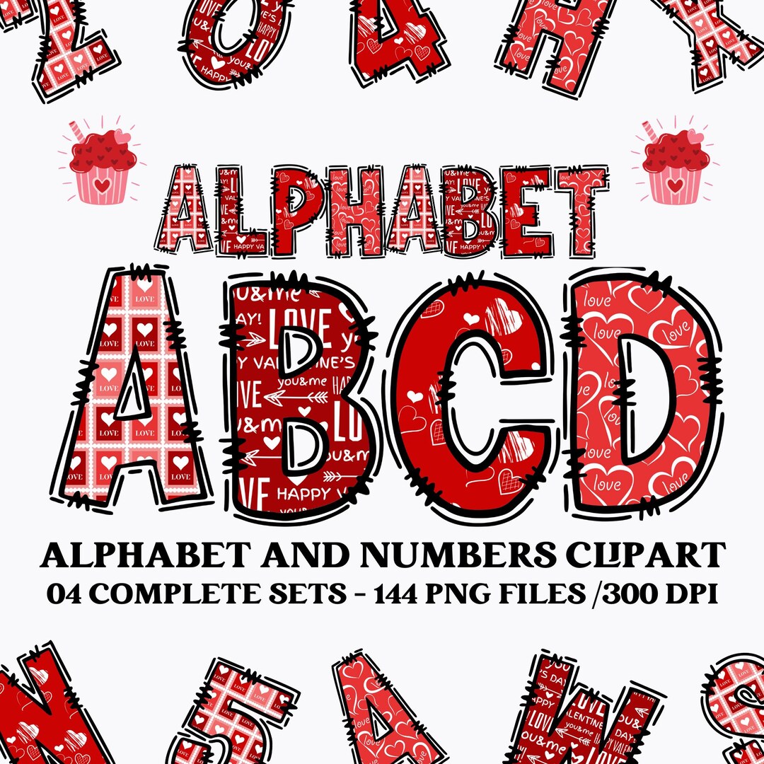 Valentines Day Alphabet Clipart PNG. 4 Styles With Valentine Day ...
