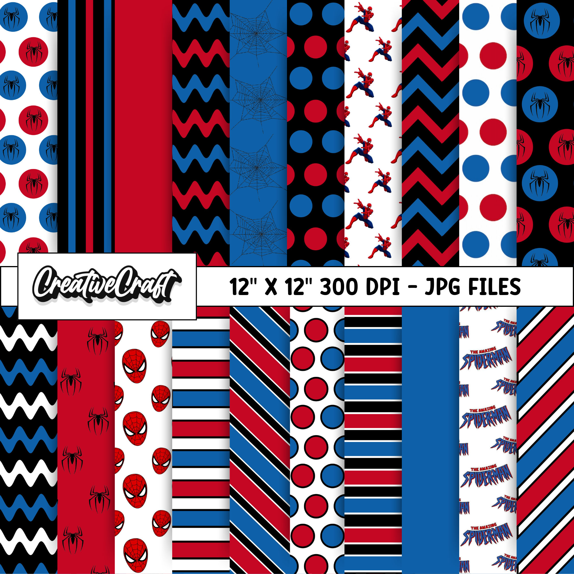 20 Spiderman Superhero Digital Papers 300 DPI Maximum Quality ...