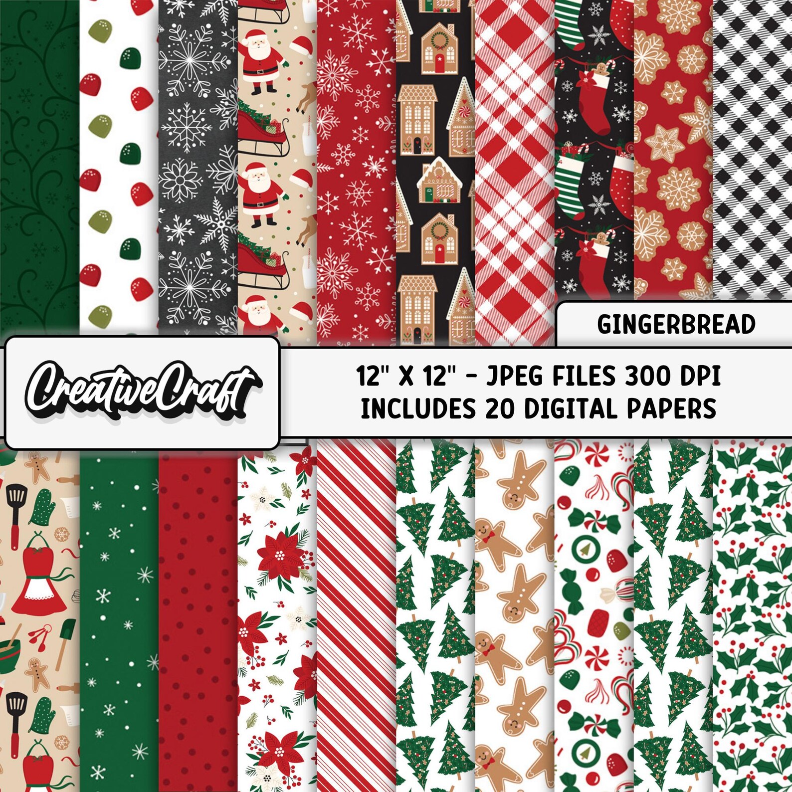 20 Christmas Gingerbread Man Digital Papers 300 DPI Maximum Quality ...