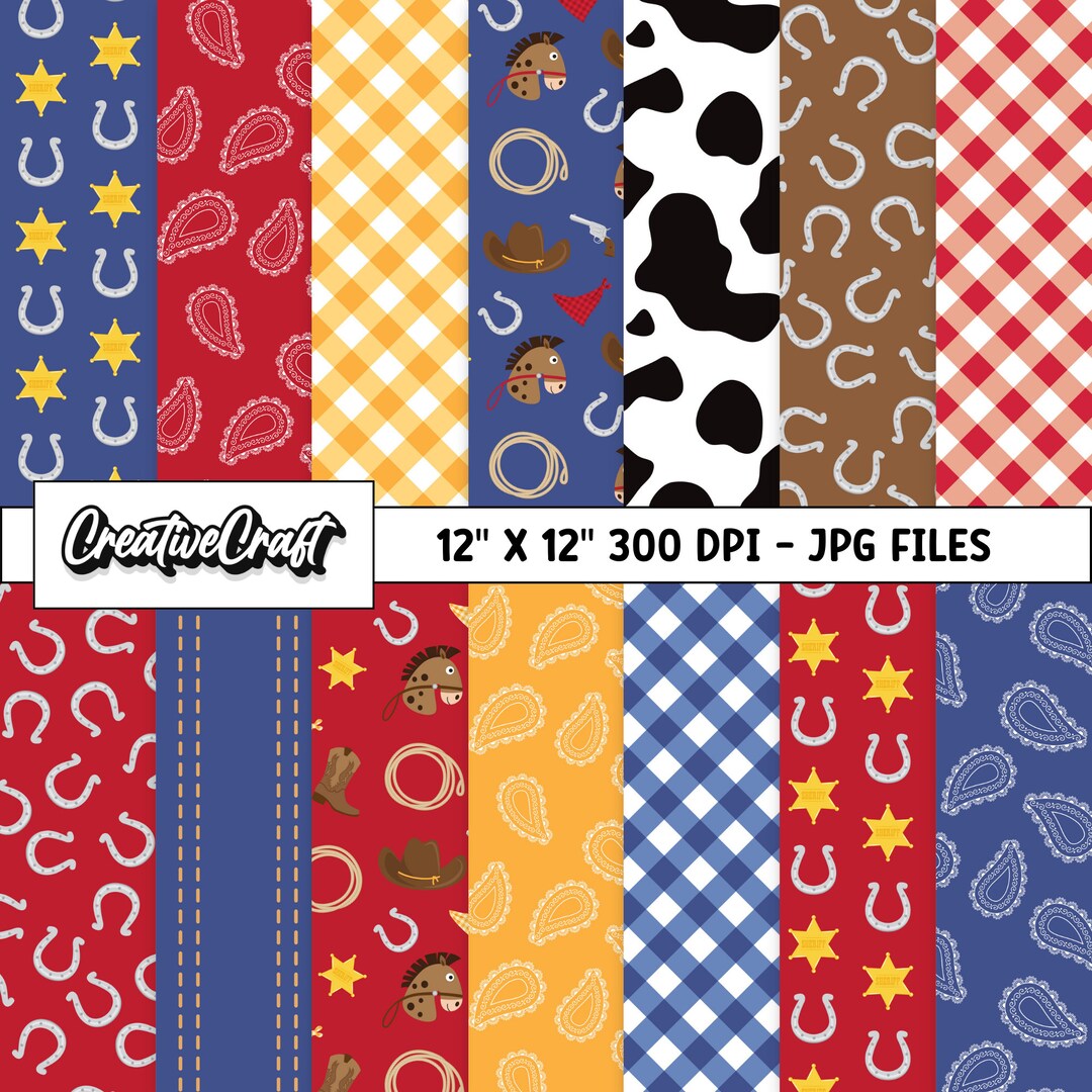 14 Toy Story Cowboy Digital Papers 300 DPI Maximum Quality, Cowboy ...