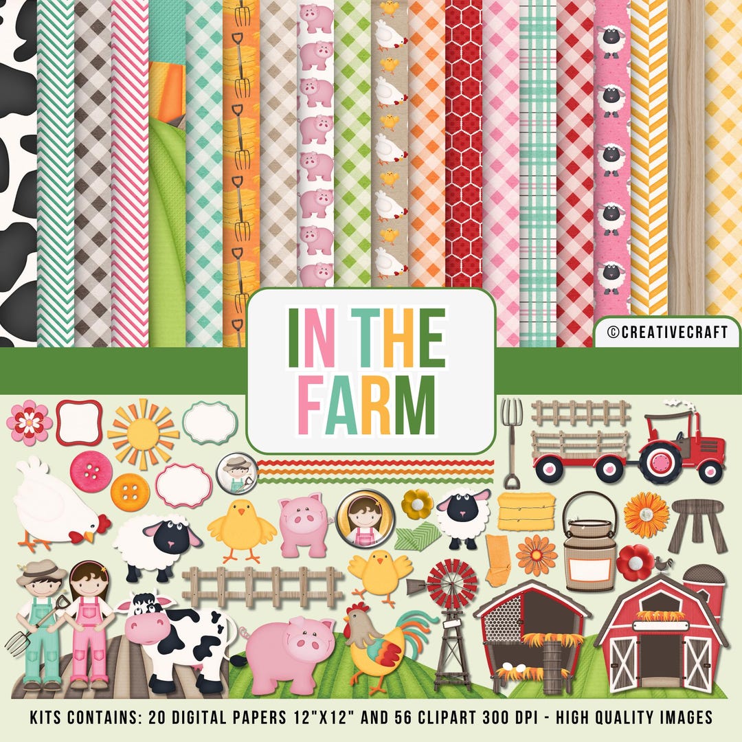 Kit Animals Farm Digital Paper and Clipart 300 DPI Maximum Quality ...