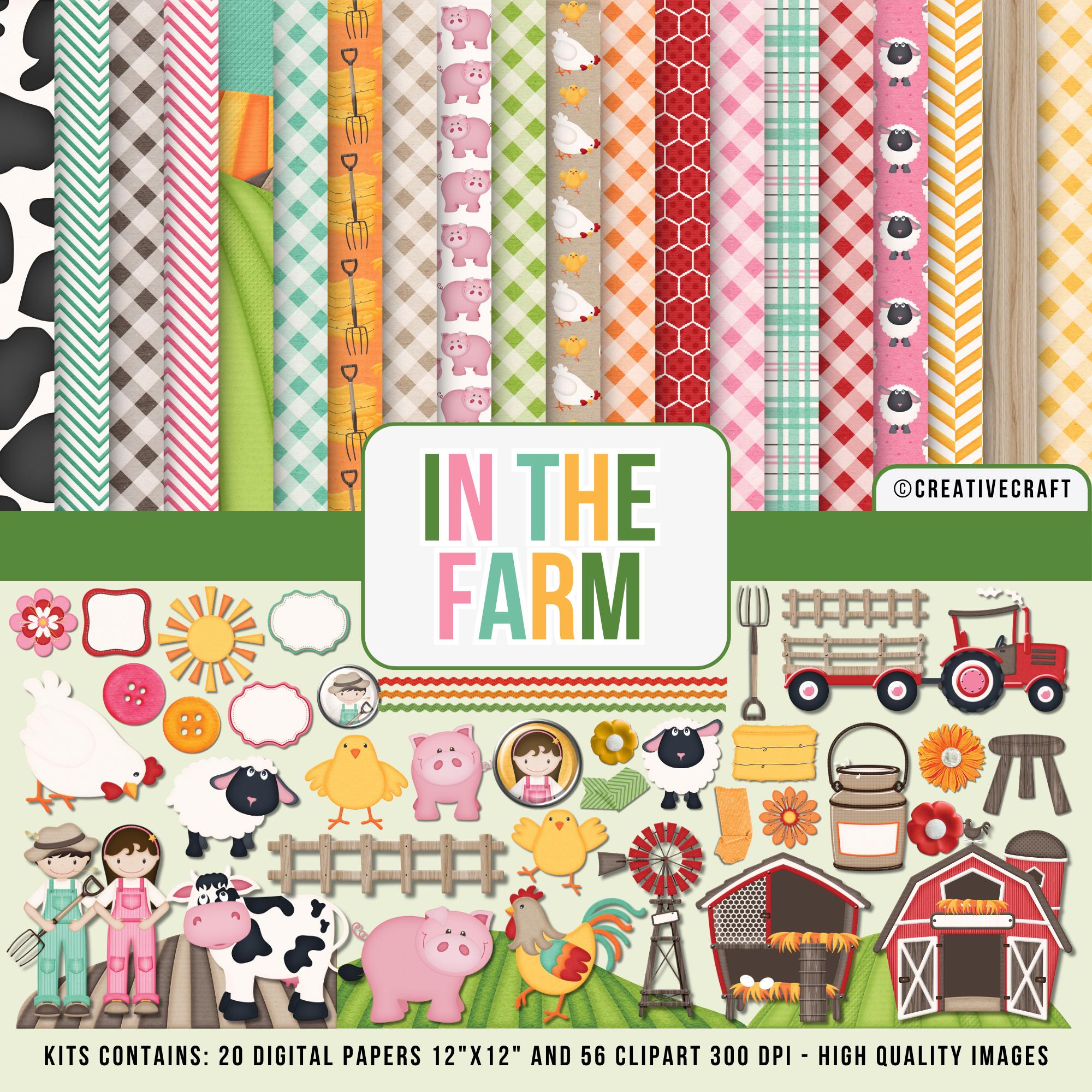 Kit Animals Farm Digital Paper and Clipart 300 DPI Maximum Quality ...