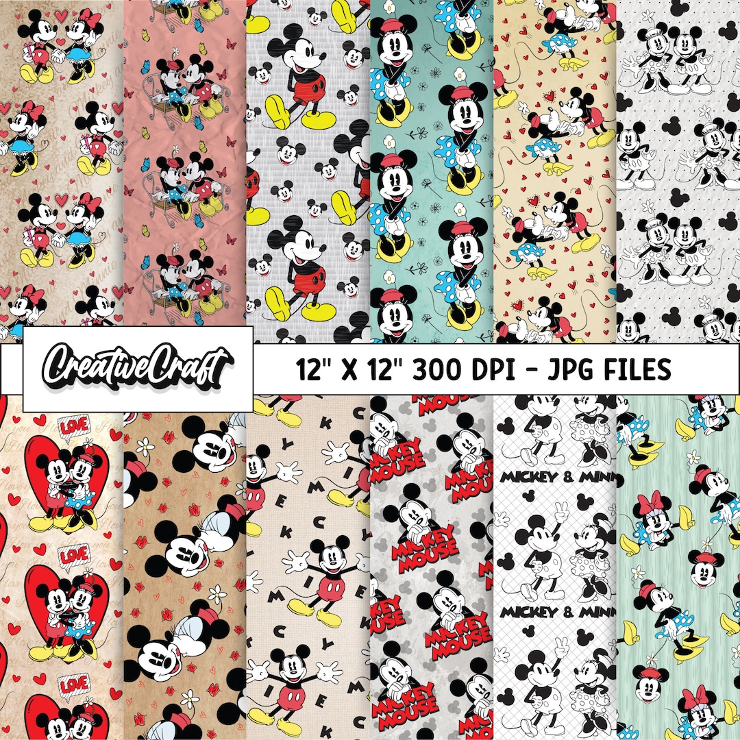 12 Mickey Vintage Digital Papers 300 DPI Maximum Quality, Mickey ...