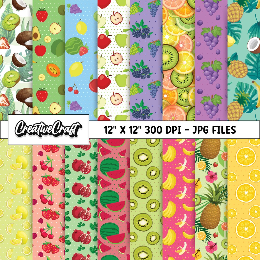 16 Summer Fruits Digital Papers 300 DPI Maximum Quality, Summer Fruit ...