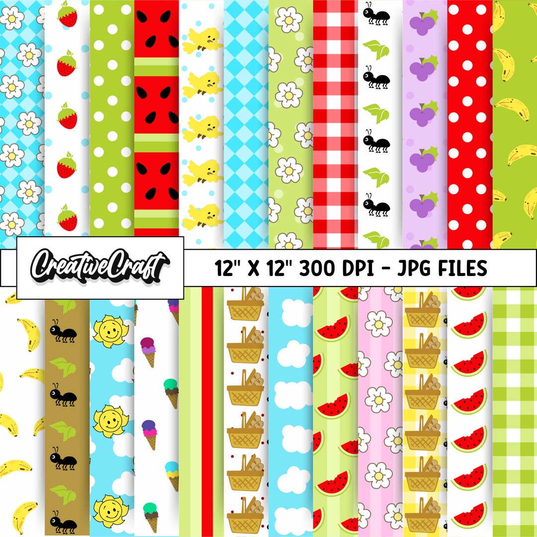 24 Picnic Digital Papers 300 DPI Highest Quality, Picnic Scrapbook ...