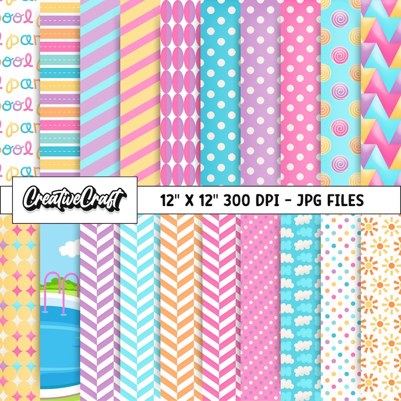 20 Pool Party Digital Papers 300 DPI Highest Quality, Pool Party ...