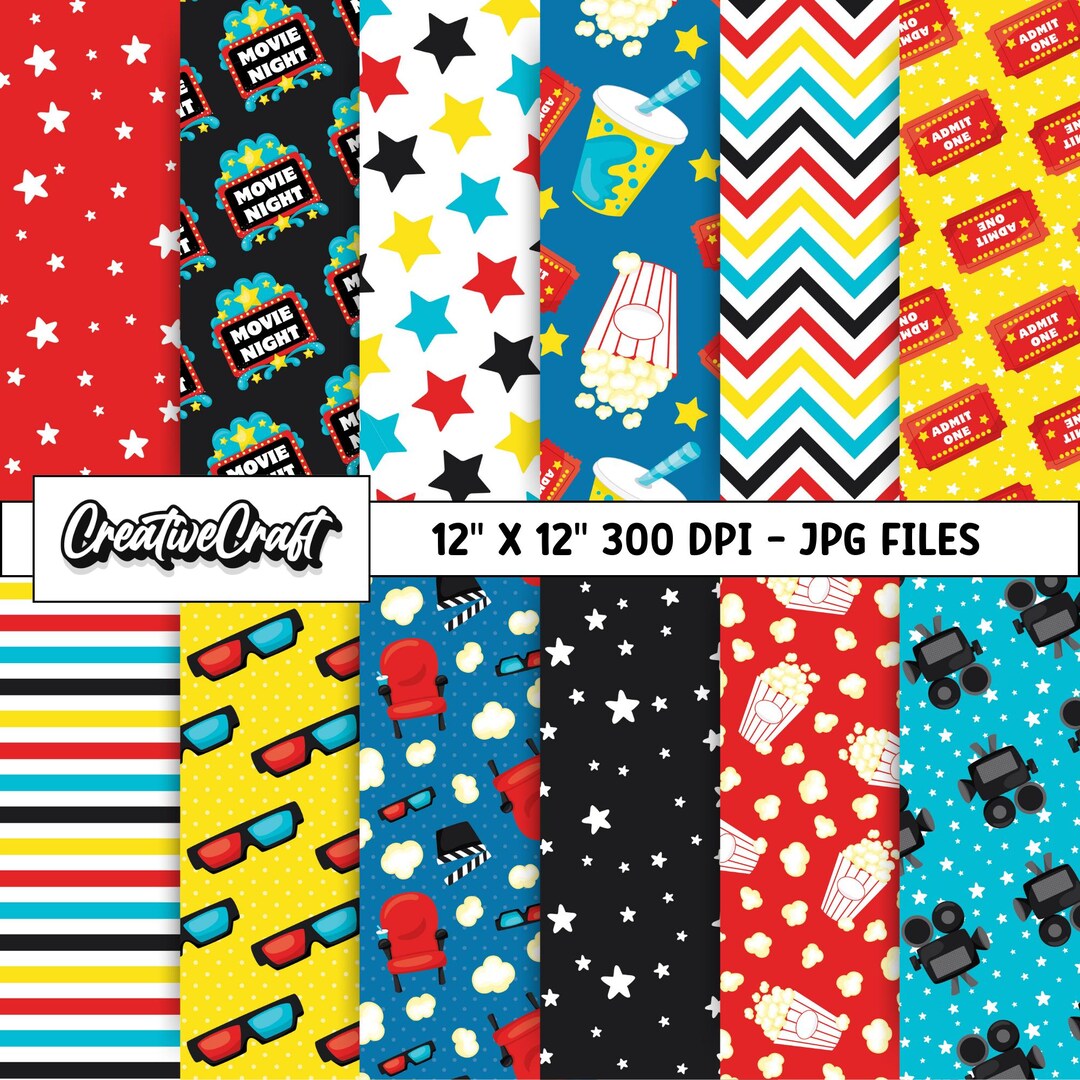 12 Cinema Movie Digital Papers 300 DPI Maximum Quality, Cinema Movie ...
