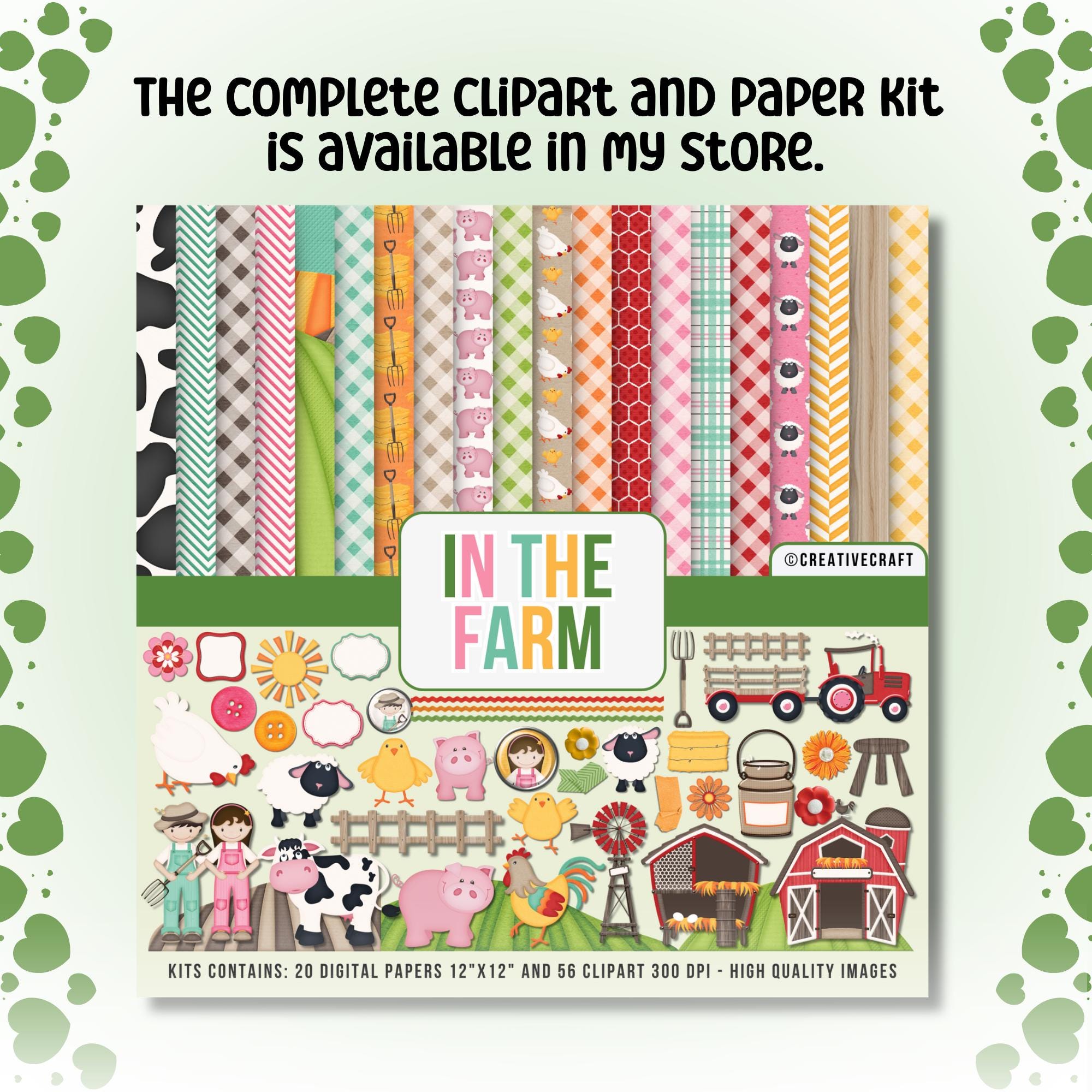 20 Farm Animals Digital Papers 300 DPI Maximum Quality, Farm Animals ...