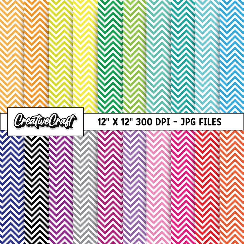 20 Colored Chevron Digital Papers 300 DPI Maximum Quality, Chevron ...