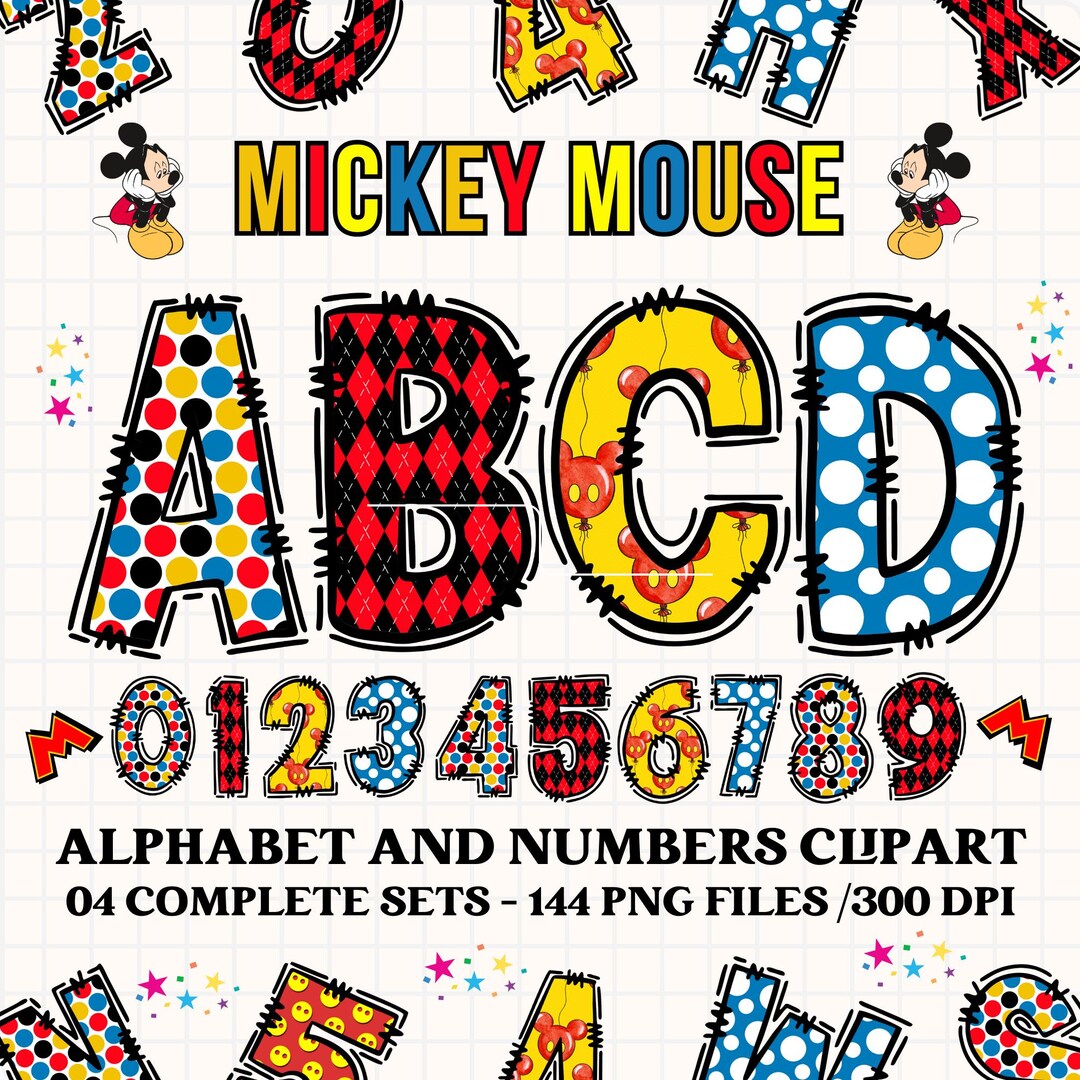 Mickey Mouse Alphabet Clipart PNG. 4 Styles With Mickey Mouse Cliparts ...