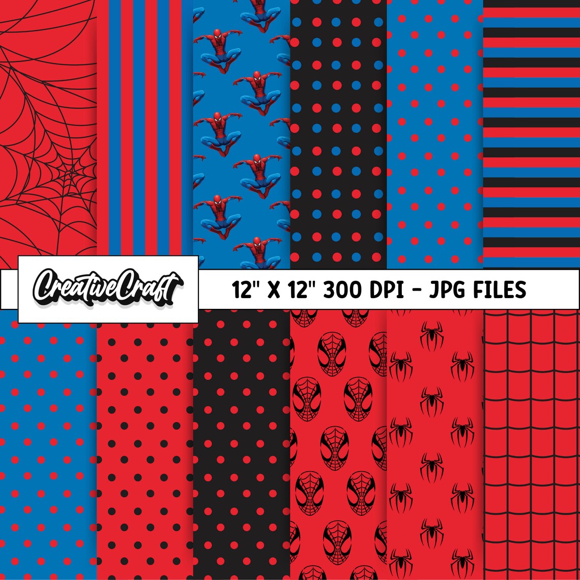 12 Spiderman Superhero Digital Papers 300 DPI Maximum Quality ...