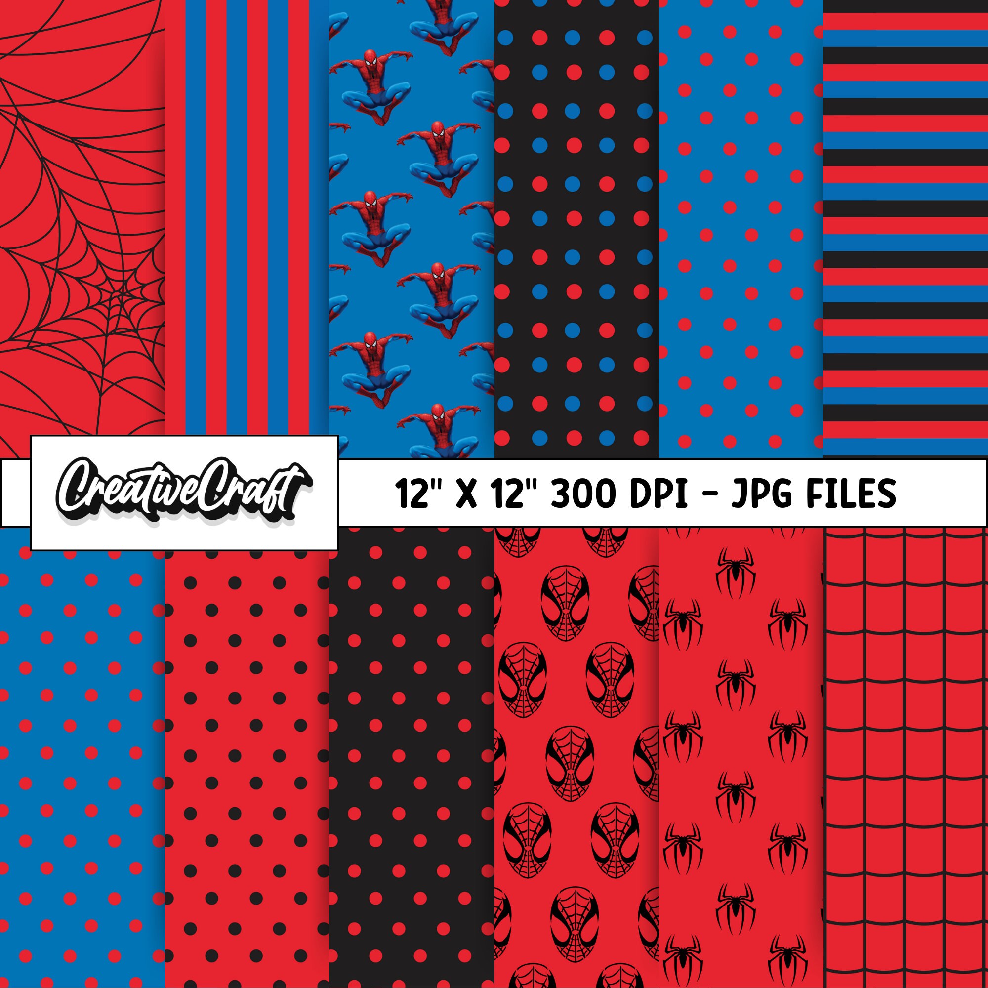 12 Spiderman Superhero Digital Papers 300 DPI Maximum Quality ...