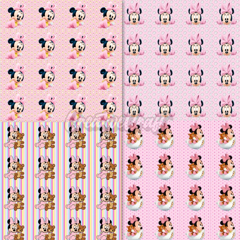 20 Minnie Mouse Baby Digital Papers 300 DPI Maximum Quality, Minnie ...