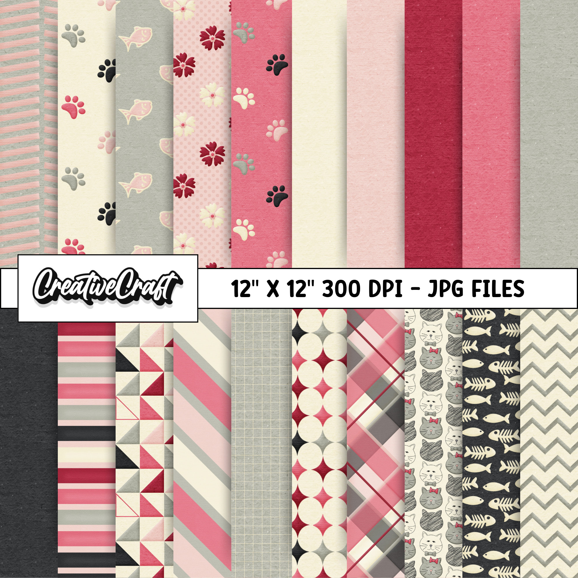 20 Cute Cats Digital Papers 300 DPI Highest Quality, Cute Cats ...