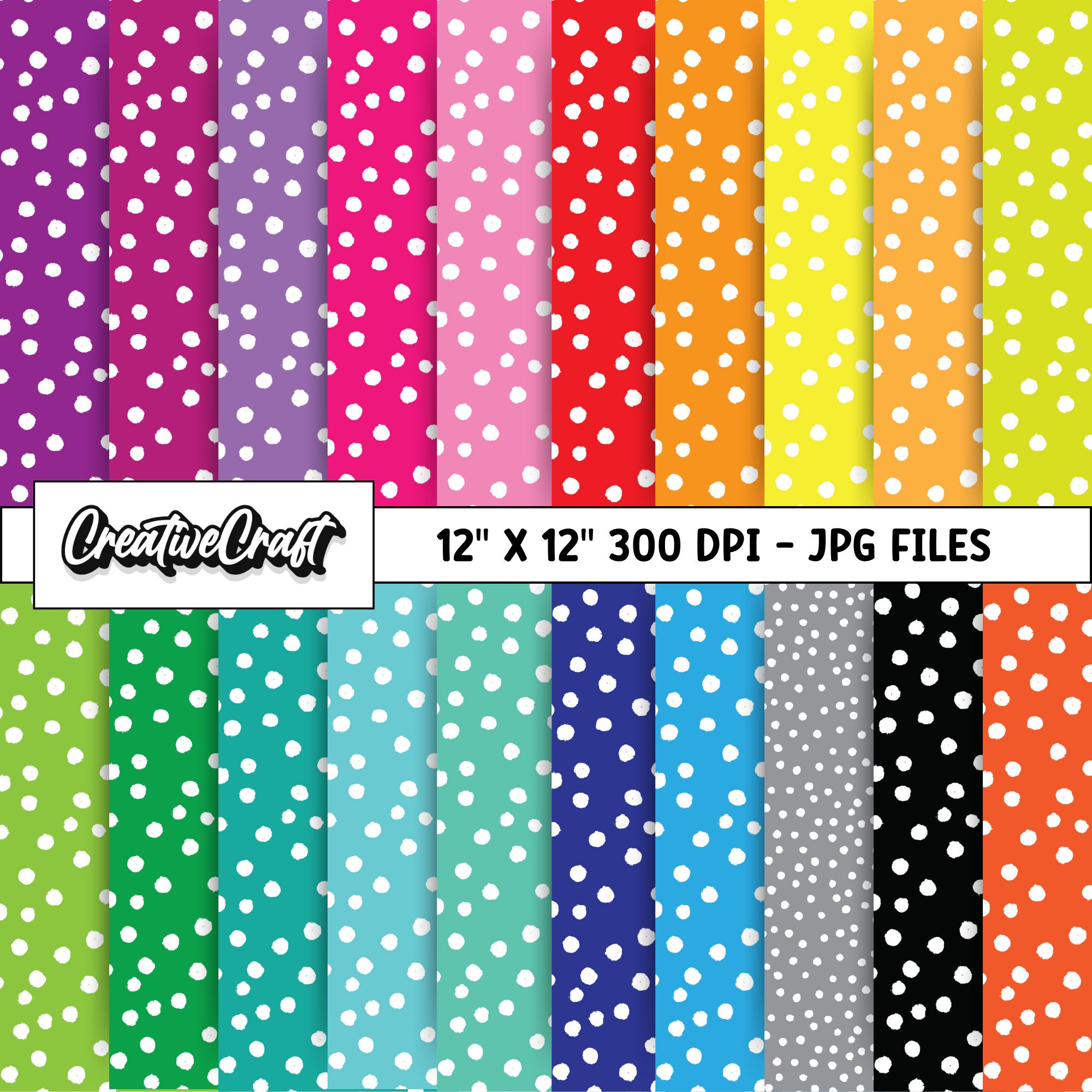 20 Colored Polka Dot Digital Papers 300 DPI Maximum Quality, Polka Dot ...