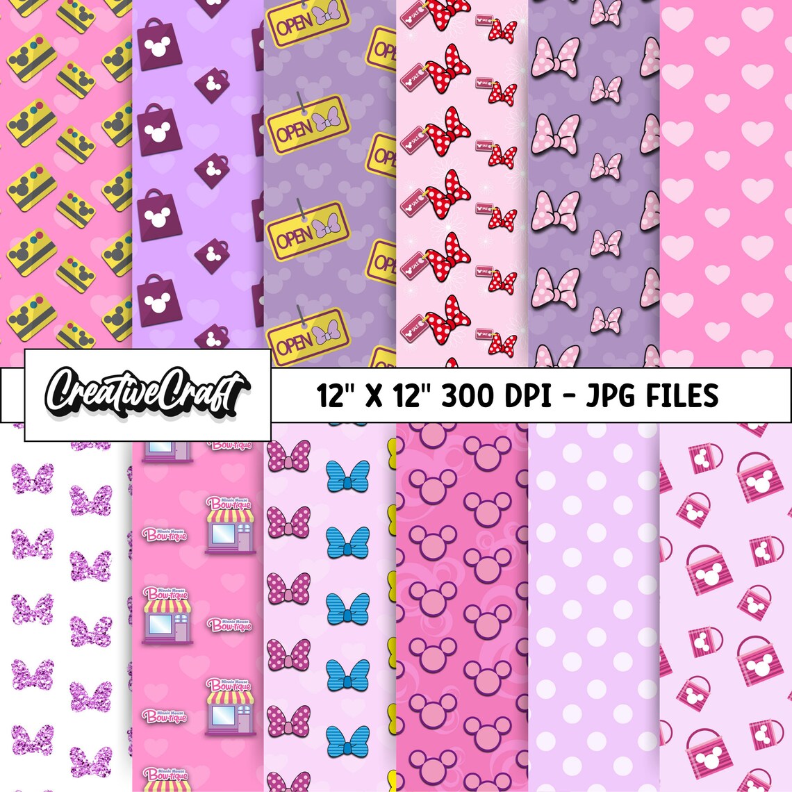 12 Minnie the Mouse Digital Papers 300 DPI Maximum Quality, Minnie ...