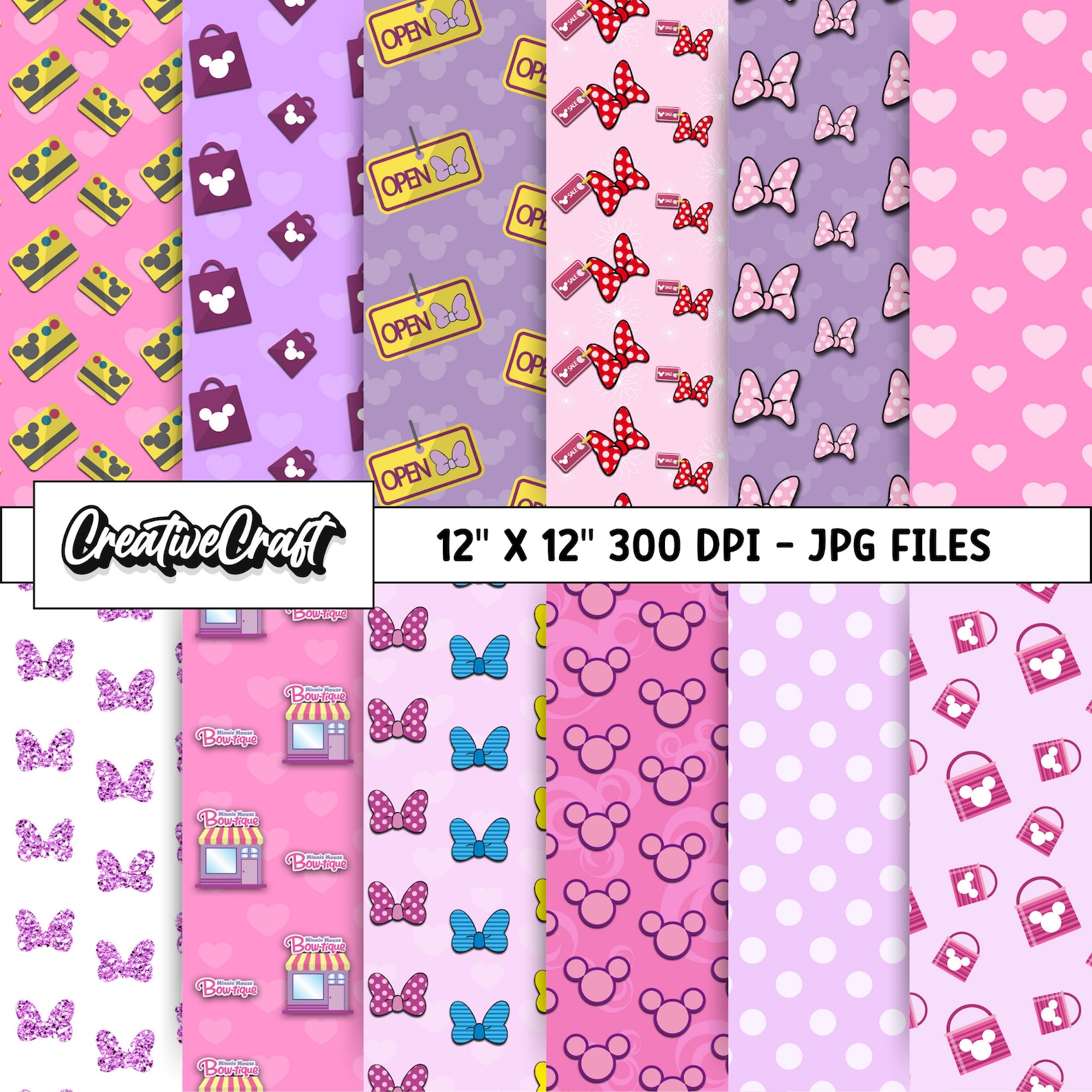 12 Minnie the Mouse Digital Papers 300 DPI Maximum Quality, Minnie ...