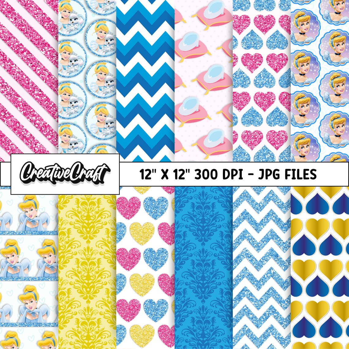 12 Princess Cinderella Digital Papers 300 DPI Maximum Quality ...