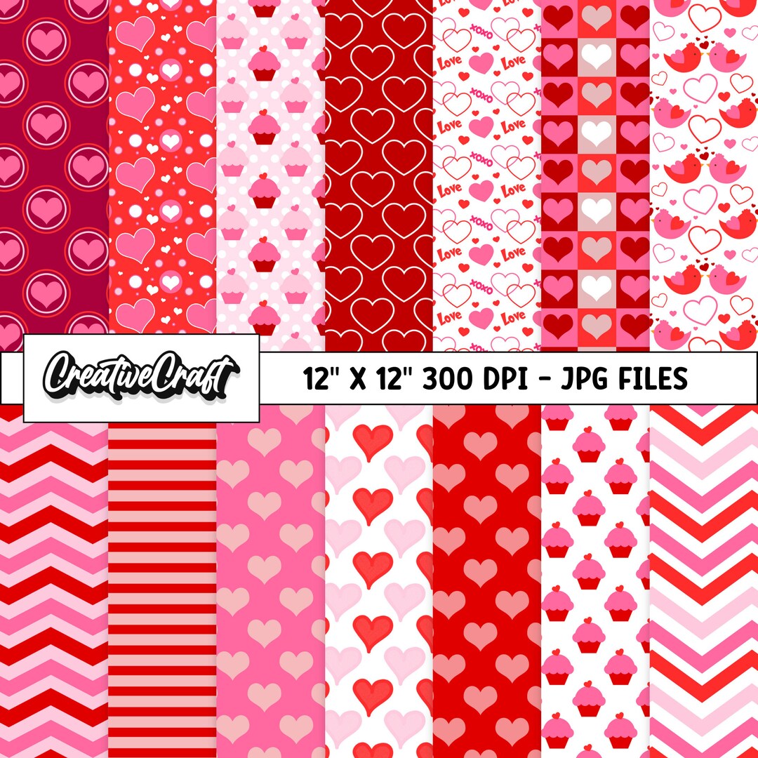 14 Valentine's Day Digital Papers 300 DPI Maximum Quality, Valentine's ...