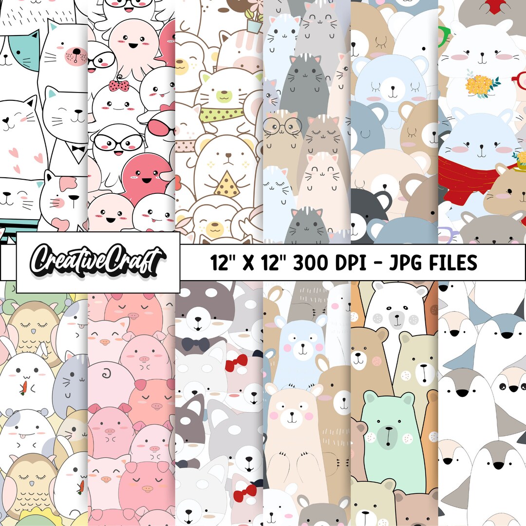 12 Cute Animals Digital Papers 300 DPI Highest Quality, Cute Animals ...