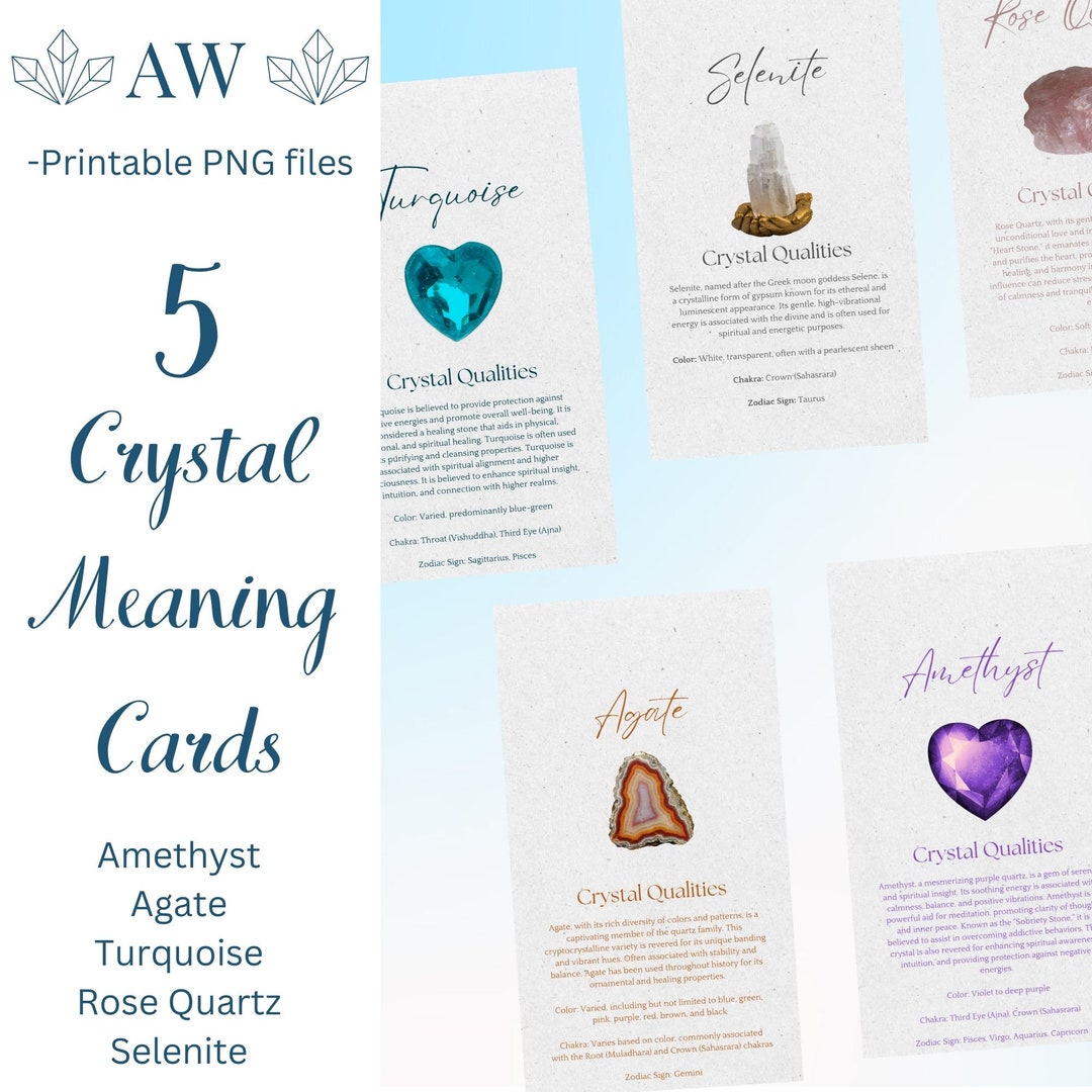 5 Crystal Meaning Cards Printable Crystal Healing Cards - Etsy