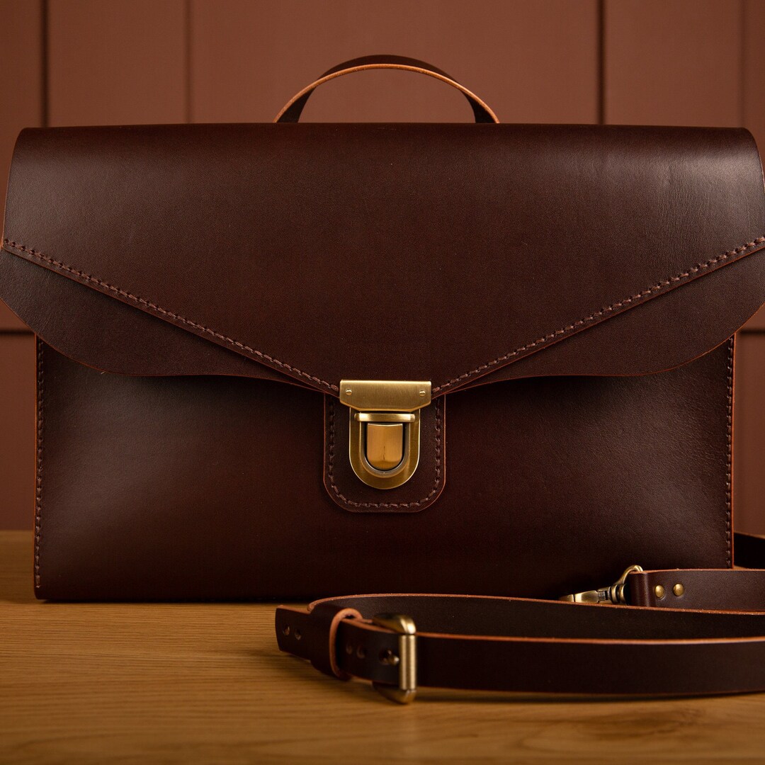 Dark Brown Leather Laptop Briefcase, Shoulder Laptop Bag, Old Money ...