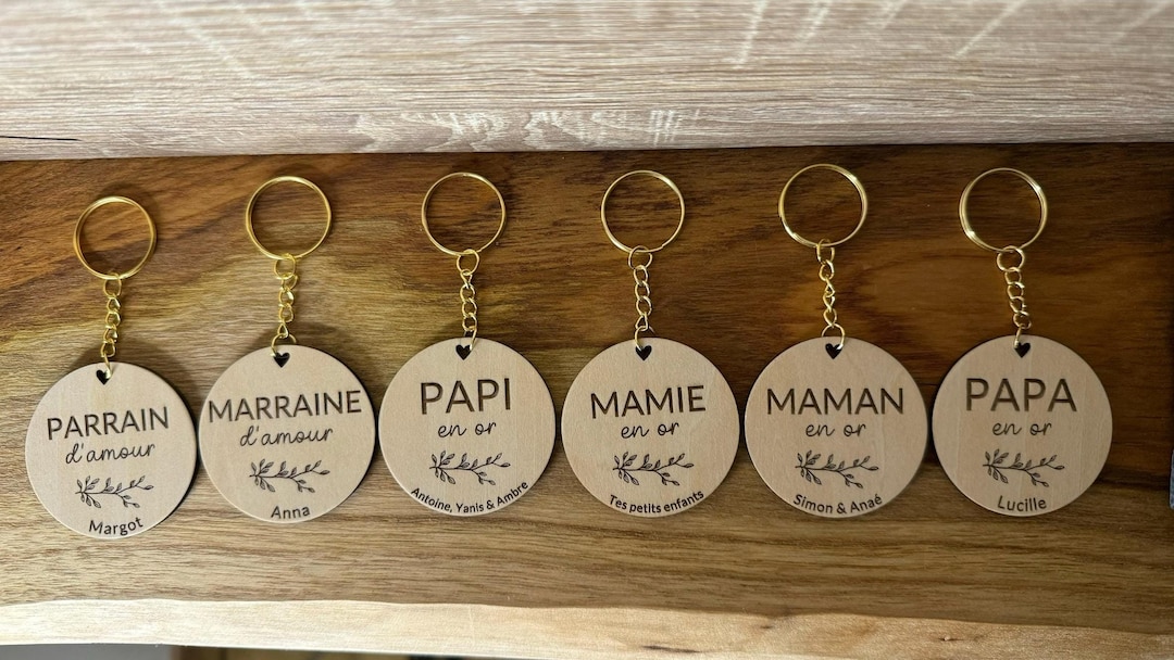 Personalized Wooden Keychain - Dad, Mom, Grandpa, Grandma, Godfather ...