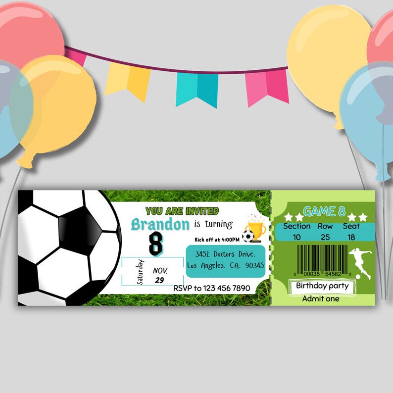 Soccer Tickets Birthday Invitation, Soccer Ticket Invitation, Printable ...