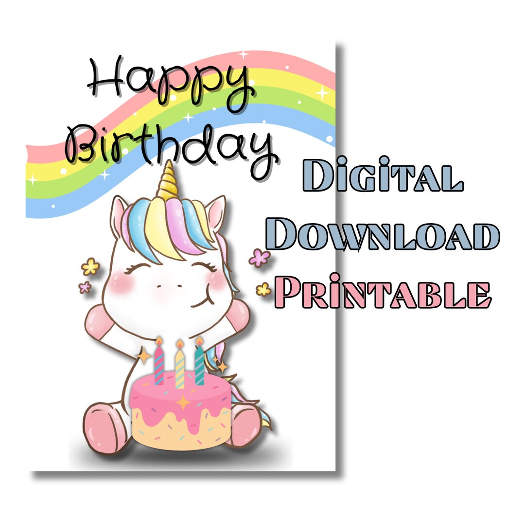 Printable Unicorn Happy Birthday Card, Unicorn Downloadable Card With ...