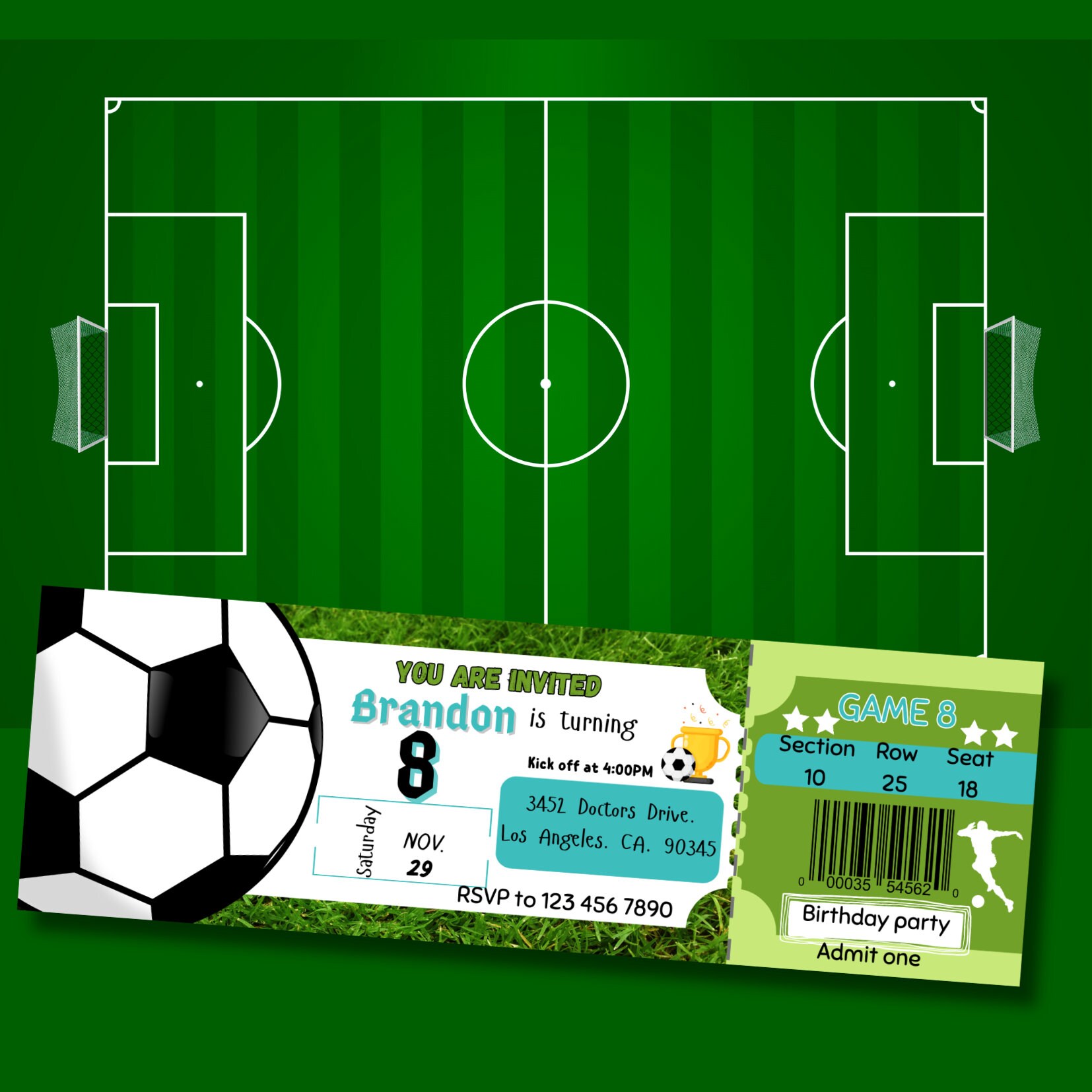 Soccer Tickets Birthday Invitation, Soccer Ticket Invitation, Printable ...