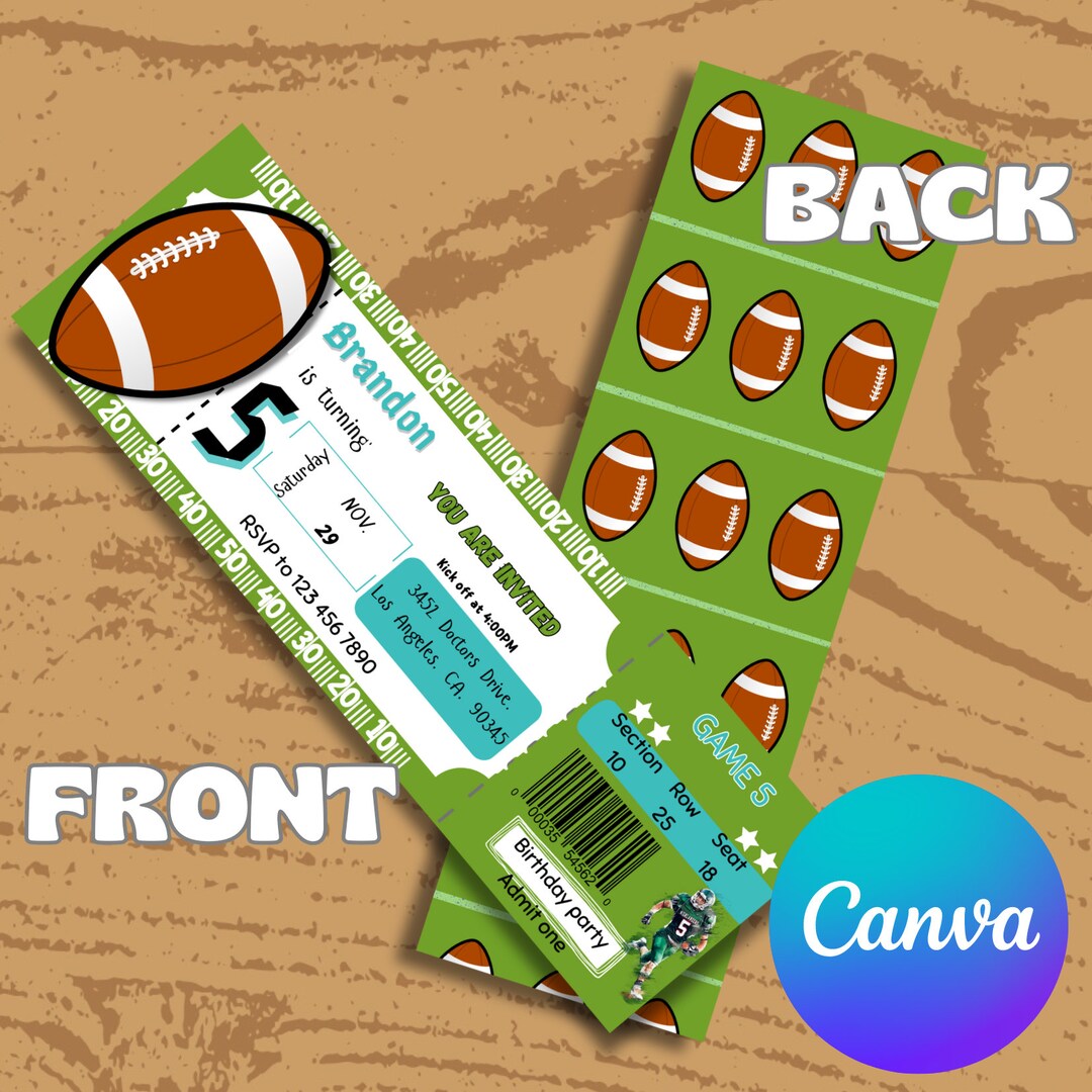 Printable Editable Football Ticket Birthday Invitation , American ...