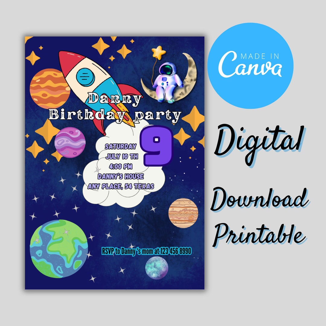 Galactic Birthday Party Invitation, Astronaut Party, Printable Planets ...