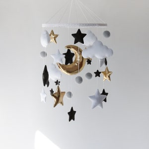 Gold Stars Nursery Mobile Gold Black Nursery Decor Gold Moon Stars ...