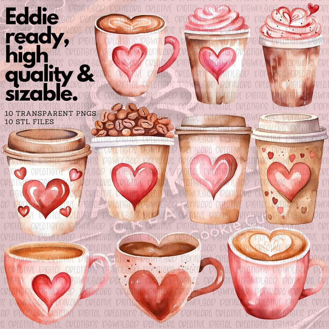 Valentine's Day Coffee Cookie STL File Set With Matching Pngs, Coffee ...