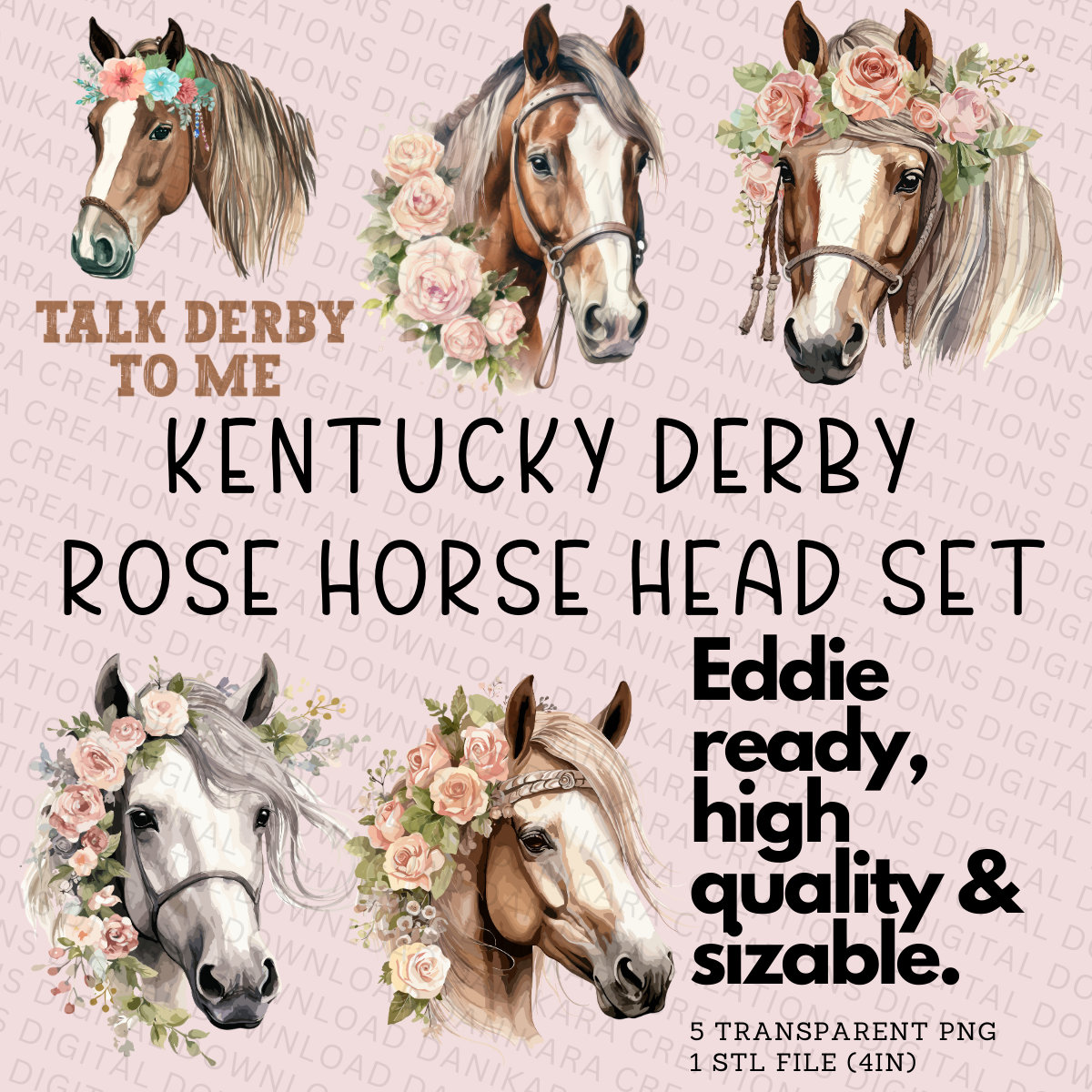 Kentucky Derby Floral Horse PNG & STL, Derby Horse Pngs W/ Matching STL ...