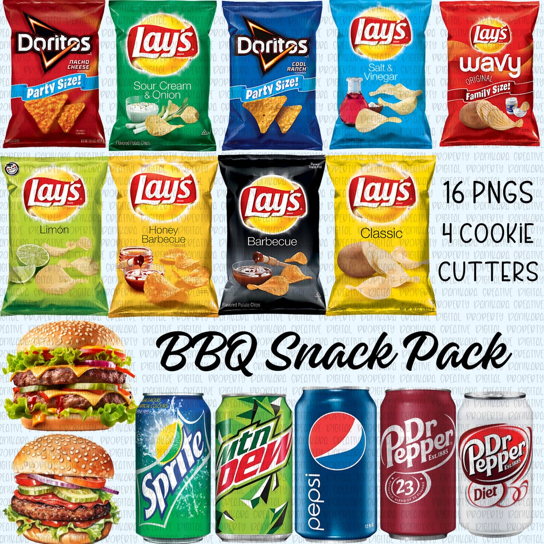 BBQ Snack Pack Pngs & Cookie Cutters, Chip PNG, Soda Can PNG, Burger ...