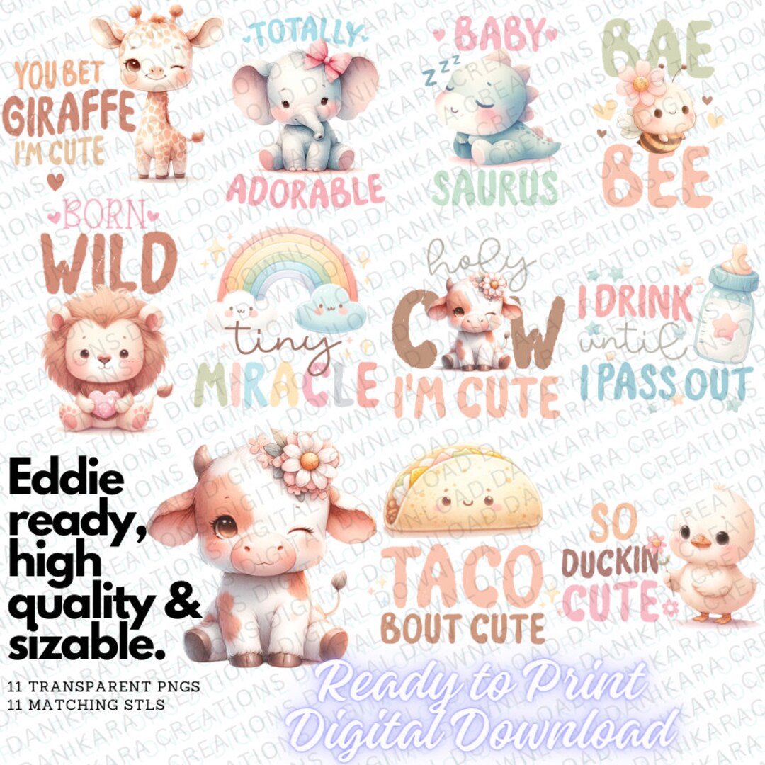 Cute and Sassy Baby Animals PNG & STL, Baby Pngs, Baby Shower PNG, Baby ...